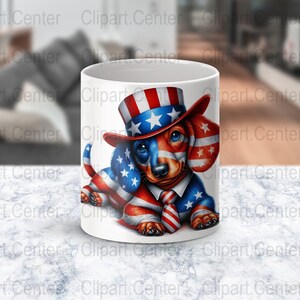 Patriotic Dog Clipart, USA Flag Dachshund PNG, 4th of July Digital Art ...
