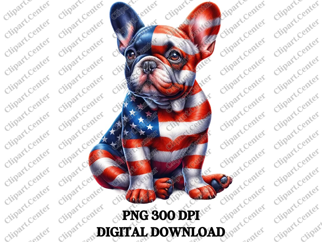Patriotic Dog Clipart, American Flag French Bulldog PNG, 4th of July ...