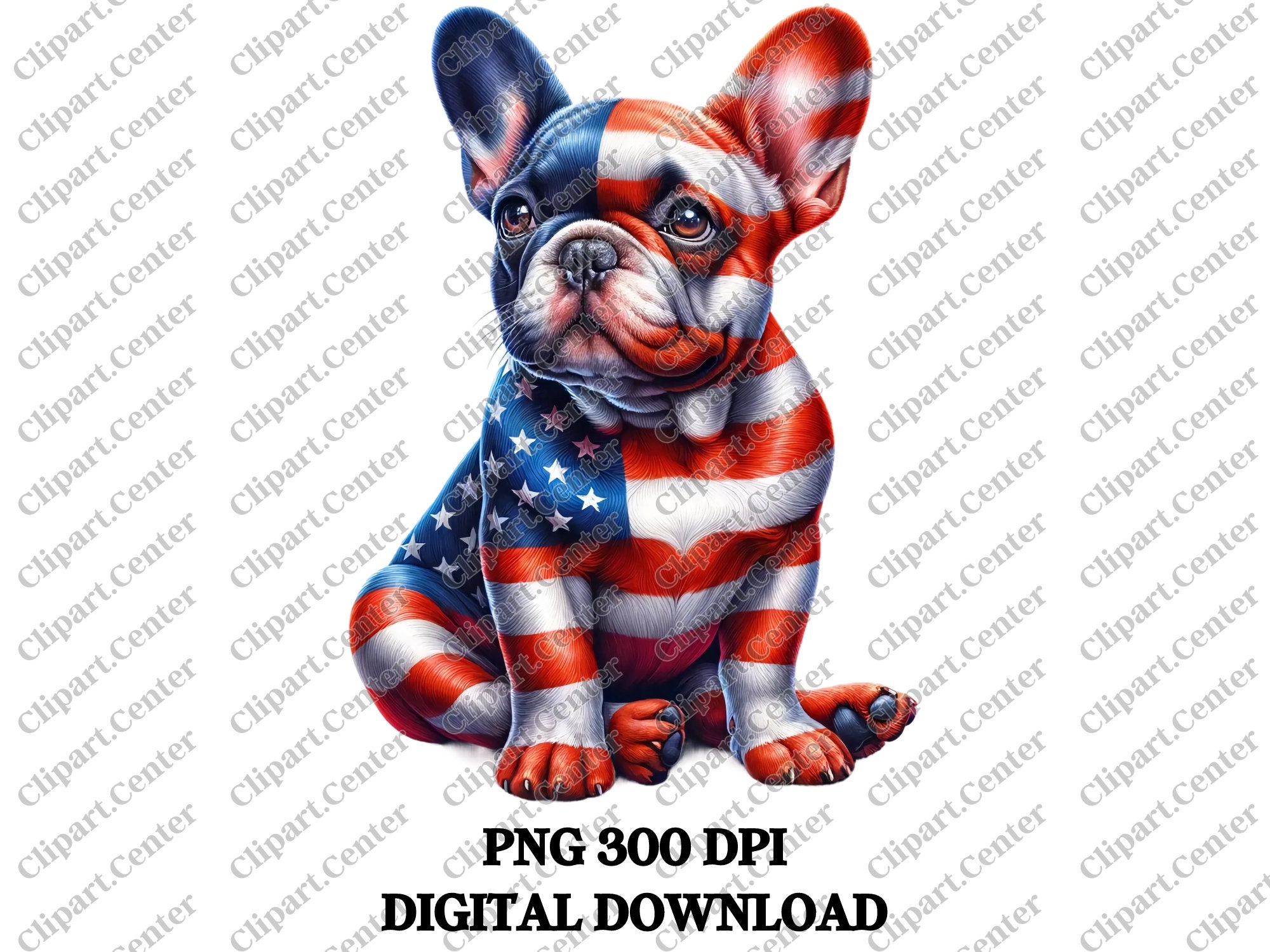 Patriotic Dog Clipart, American Flag French Bulldog PNG, 4th of July ...