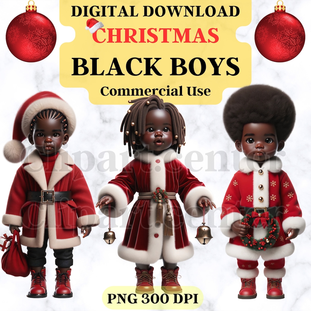 Black Boys Clipart Cool Black Bundle, Boy Style Santa Clipart, PNG ...