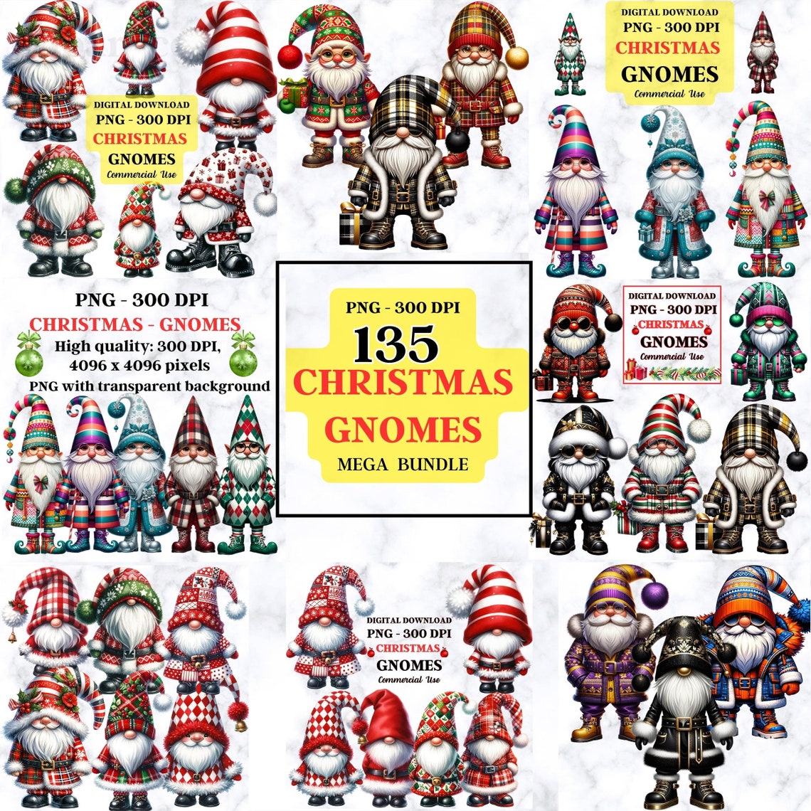 Christmas Gnomes PNG Bundle Watercolor Winter Gnome Clipart Printable ...