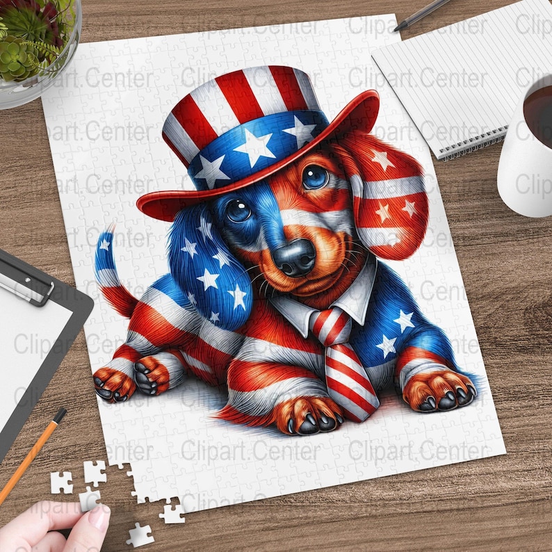 Patriotic Dog Clipart, USA Flag Dachshund PNG, 4th of July Digital Art ...