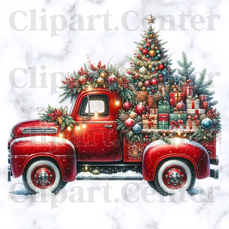 Red Truck Clip Art Holiday Road Trip: 20 Festive Christmas Truck PNG ...
