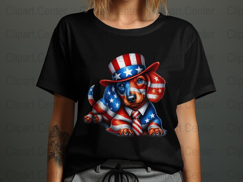 Patriotic Dog Clipart, USA Flag Dachshund PNG, 4th of July Digital Art ...