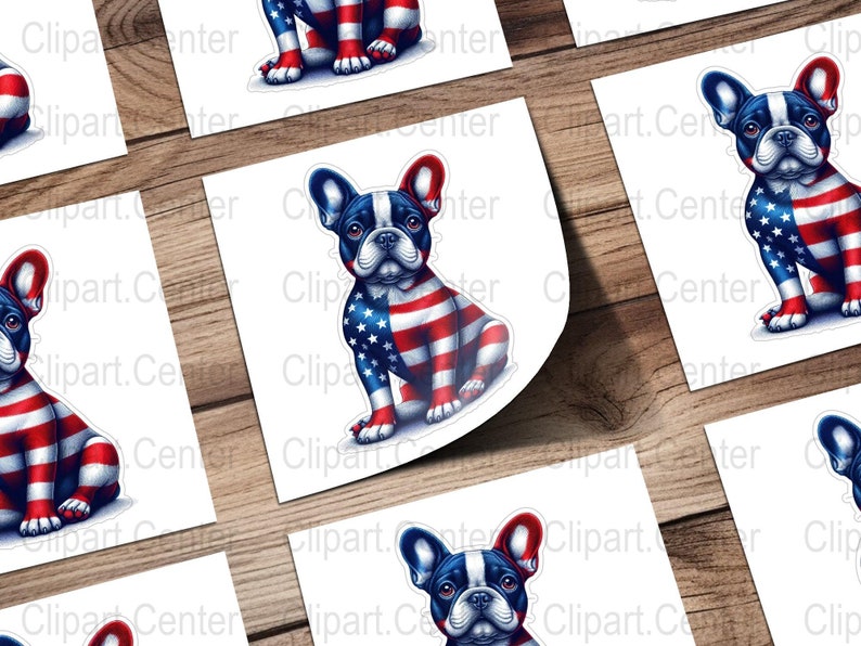Patriotic American Flag Dog Clipart, French Bulldog PNG, Fourth of July ...