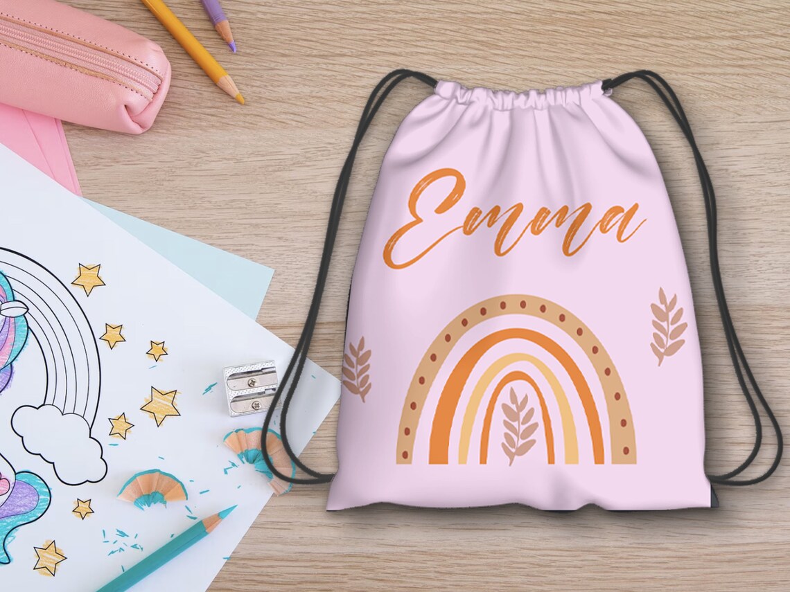 Draw-string Bag Personalized Printed With Name, Backpack for Gym, Swim ...