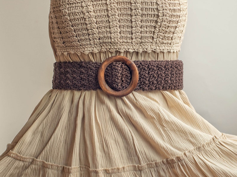 Crochet Belt With Round Buckle, Knit Bohemian Belt, Brown Waist Belt ...