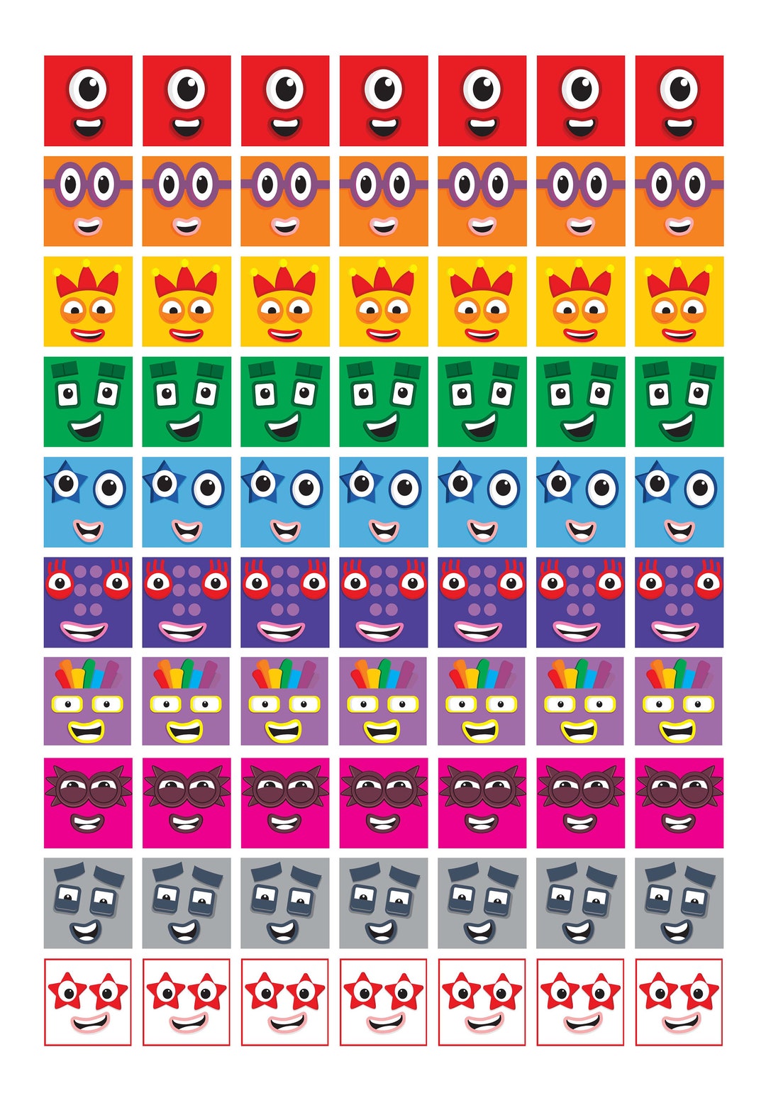 Numberblock Faces Stickers 1-10, Unifix Cube Stickers 2.4cm in Size ...
