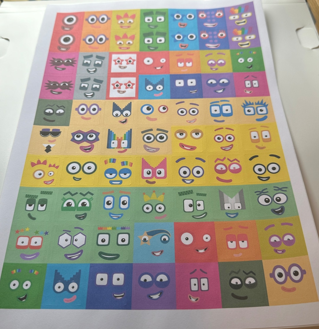 Numberblock Faces Stickers 2x 1-20 1x 21-50, Unifix Cube Stickers 2.4cm ...