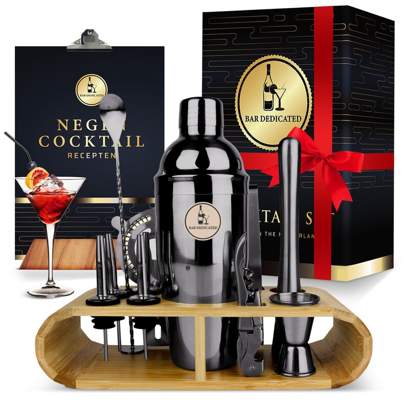 Bar Dedicated - Cocktail Shaker Set - 16 Piece - Cocktail Set Black ...