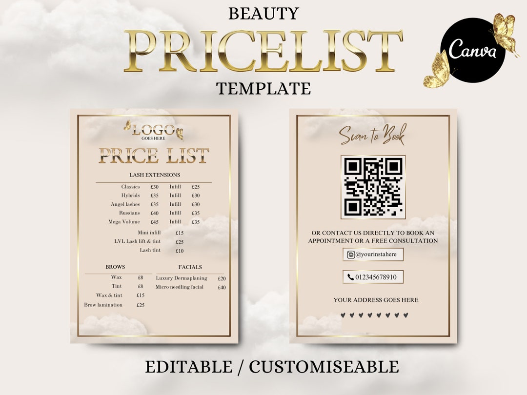 Beauty Salon Price List Template, Gold Beige, Editable Canva (digital Download) - Etsy