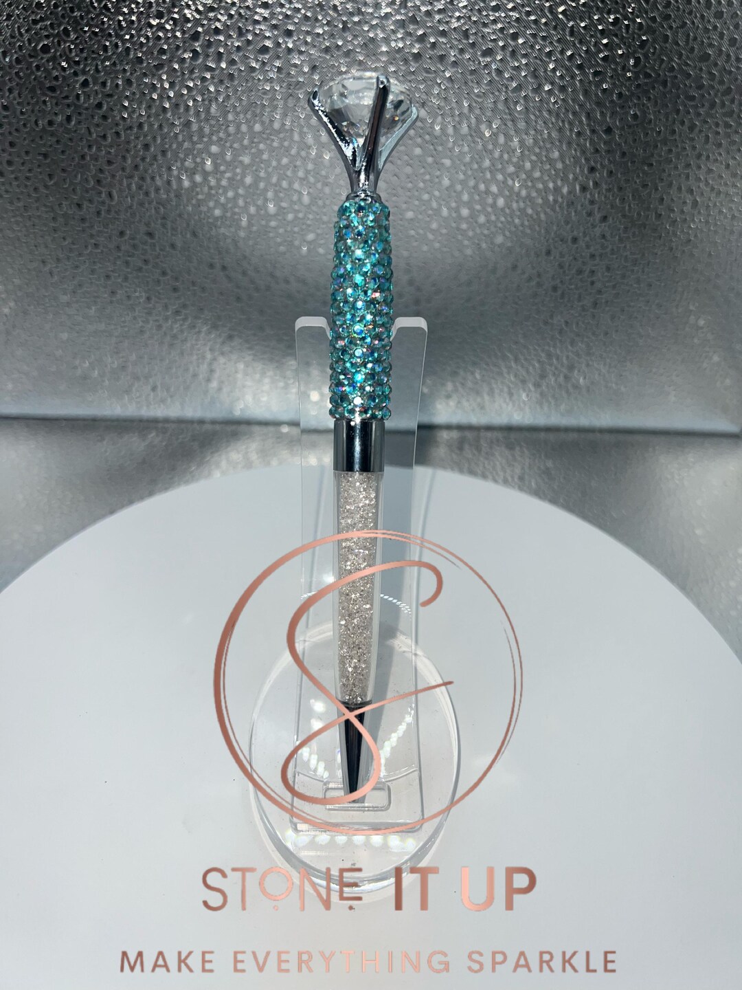 Mirage Aqua Blinged Out Diamond Top Pen - Etsy