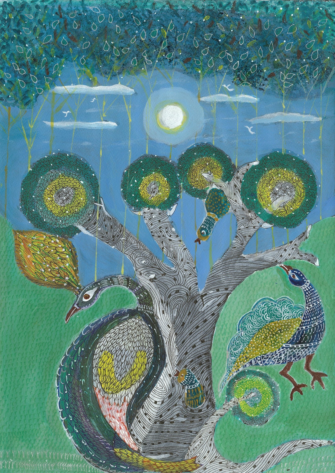 Peacocks Animals Indian Art Madhubani Painting Handmade Painting Room ...