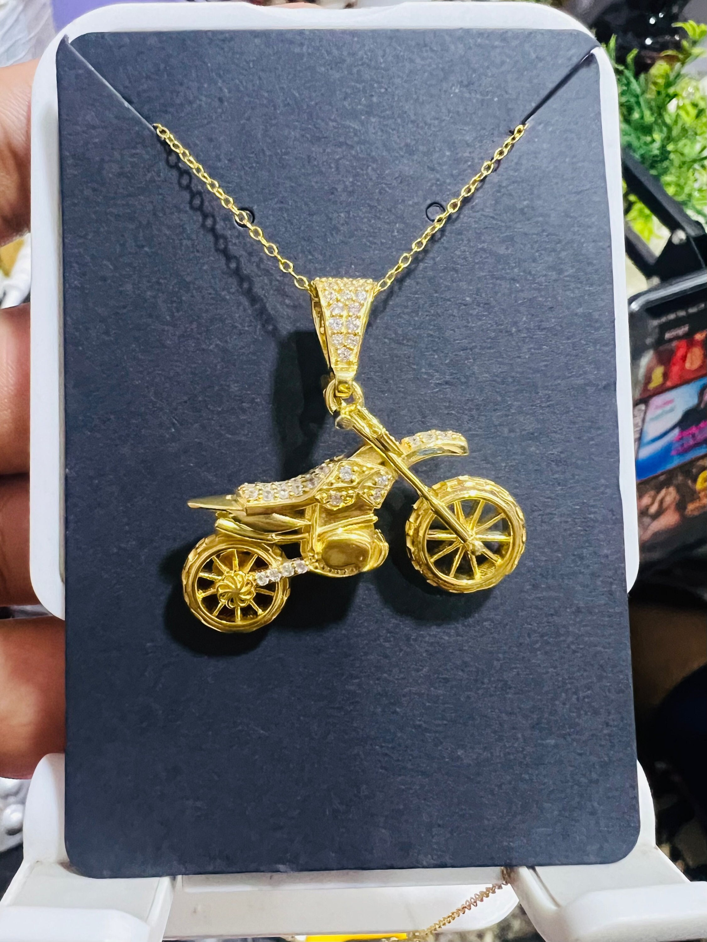 Men's 3D Dirt Bike Motorcycle Pendant, Sports Real Moissanite Diamond ...