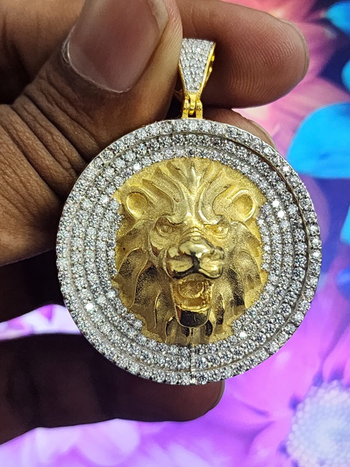 3D Lion Face Medallion Hip-hop Pendant, Round Cut Iced Out VVS1/D ...
