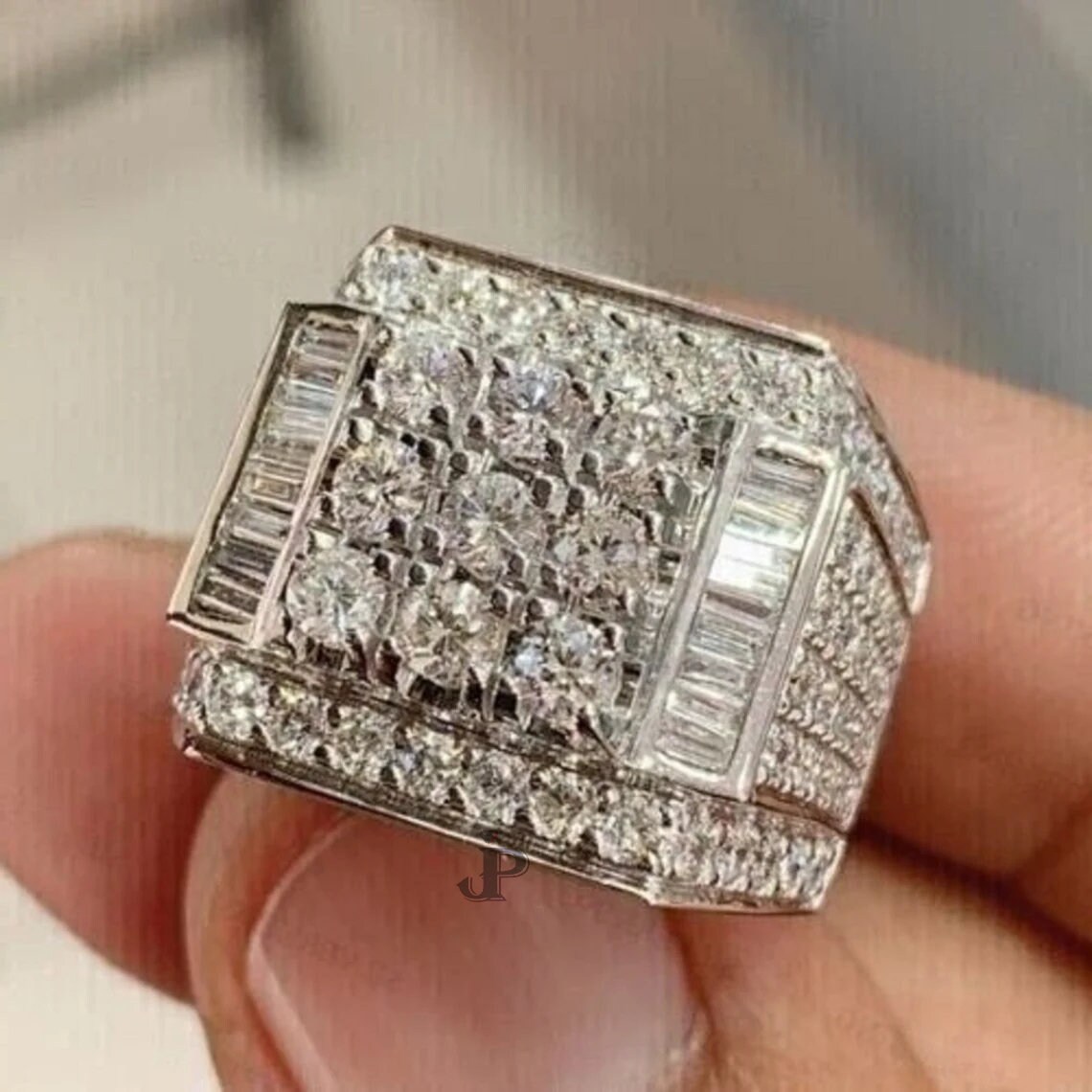 4CTW Round & Baguette Cut Iced Out Real Moissanite Diamond Mens Hip Hop ...