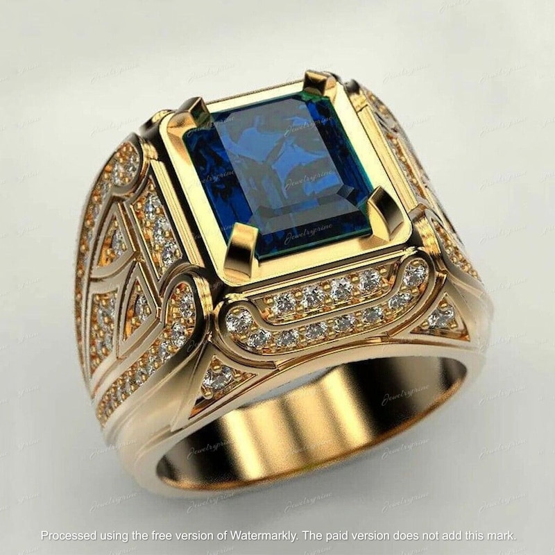Men Gold and Blue Ring - Etsy