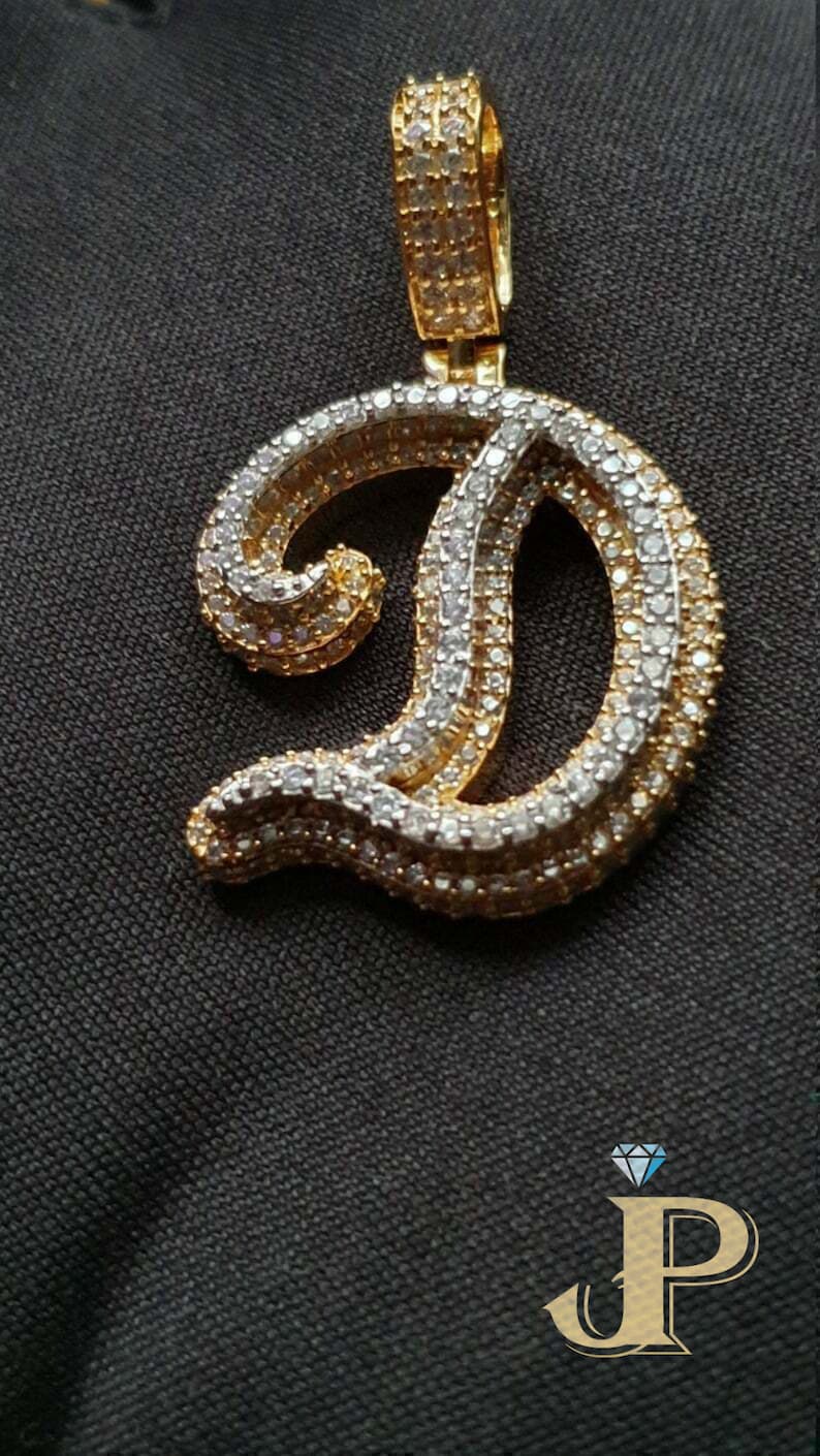 Costume 3D Men's Italian Letter "d" Pendant, Two Tone Iced Out Men's ...