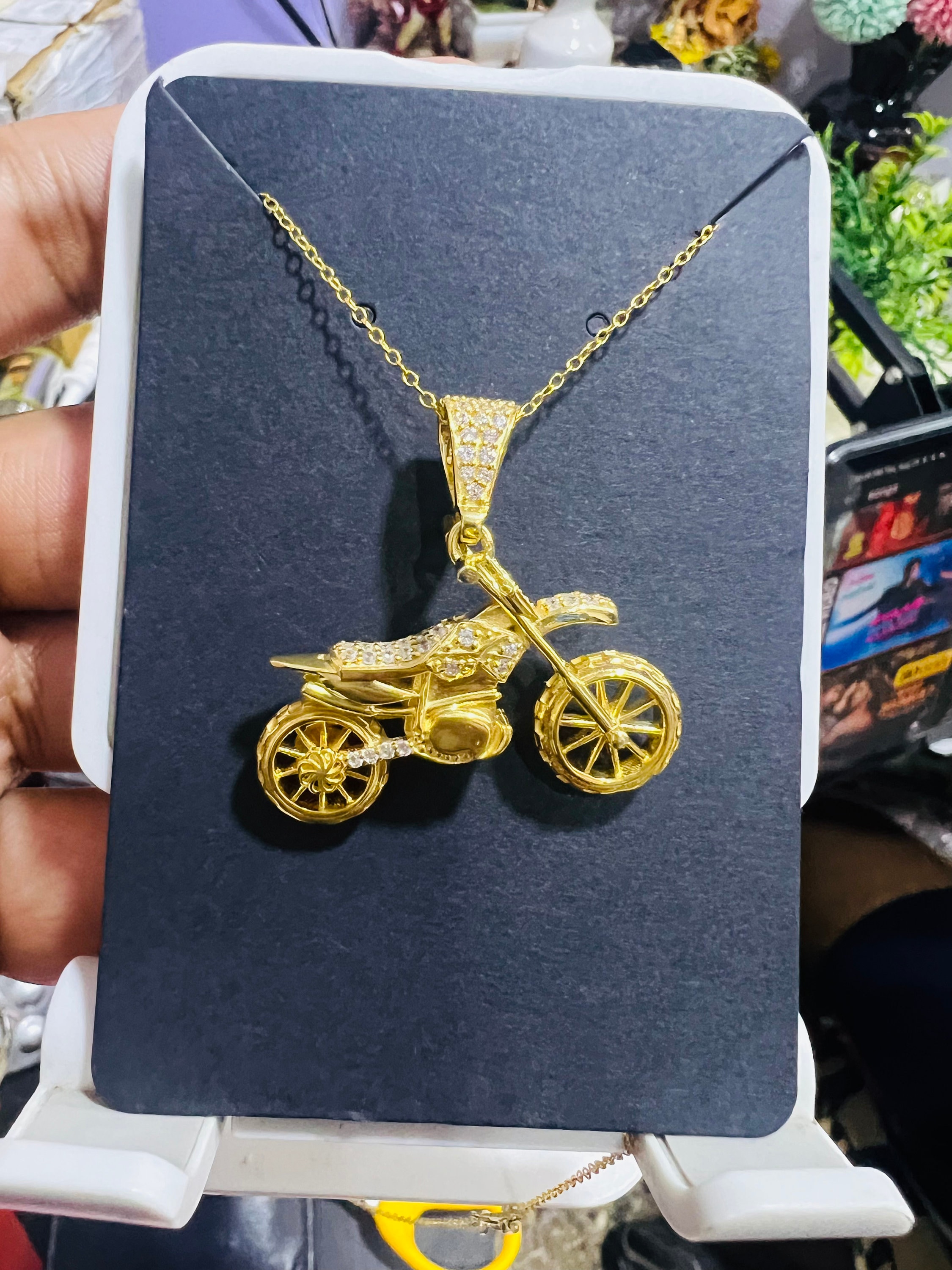 Men's 3D Dirt Bike Motorcycle Pendant, Sports Real Moissanite Diamond ...