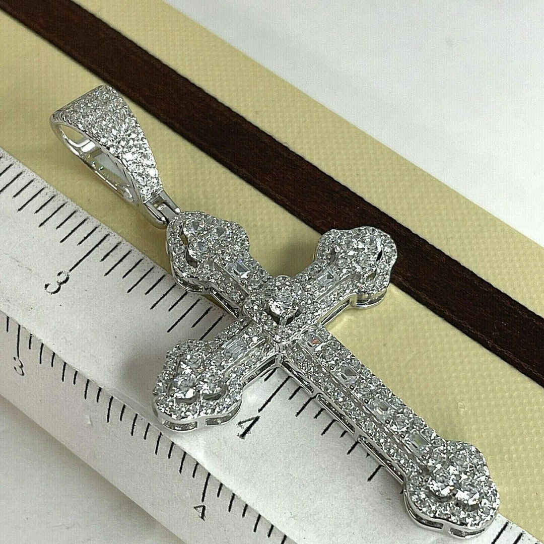2ct Round Cut Diamond Cross Pendant, 18k White Gold Plated Silver, Hip ...