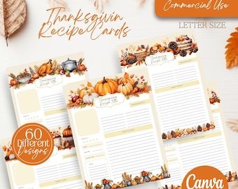 Printable Thanksgiving Recipe Card Template - Etsy