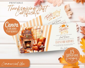 Editable Gift Certificate Fall Printable Gift Voucher - Etsy