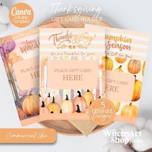 Thanksgiving Gift Card Holder Printable and Editable Canva Template - Etsy