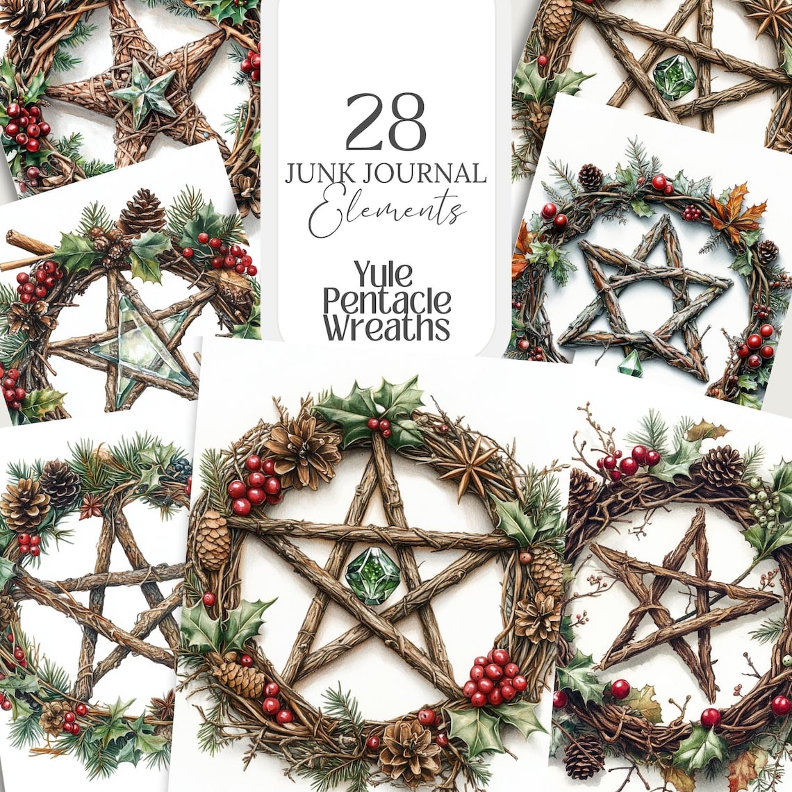 Yule Pentacle Png Witchy Wreath Christmas Clipart Book of Shadows Yule ...