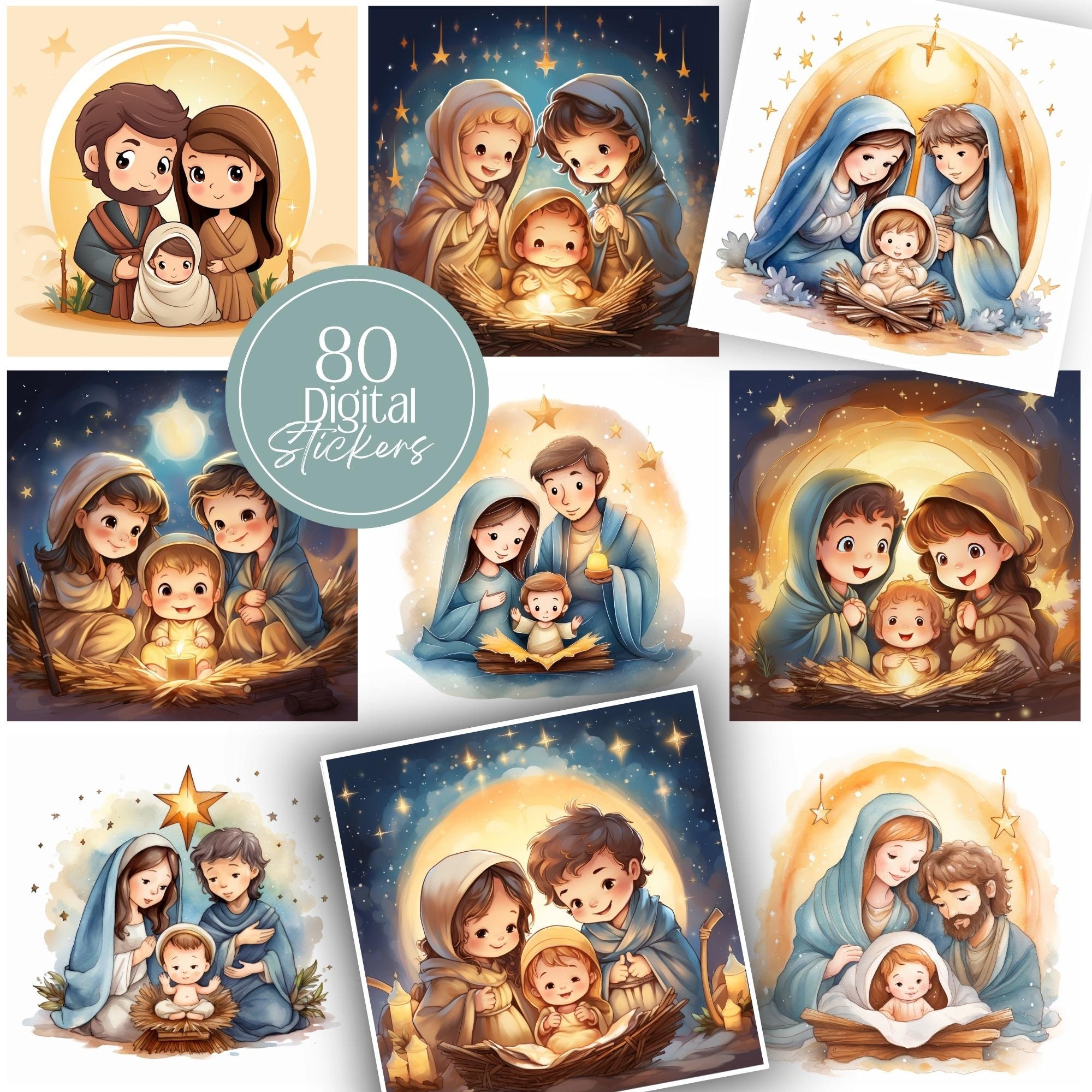 Nativity Clipart Set, Christmas Stickers, Crafts, Png, Cards, Digital ...
