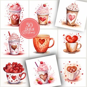Valentine's Day Coffee Clipart: Latte Heart PNG Graphics (digital ...