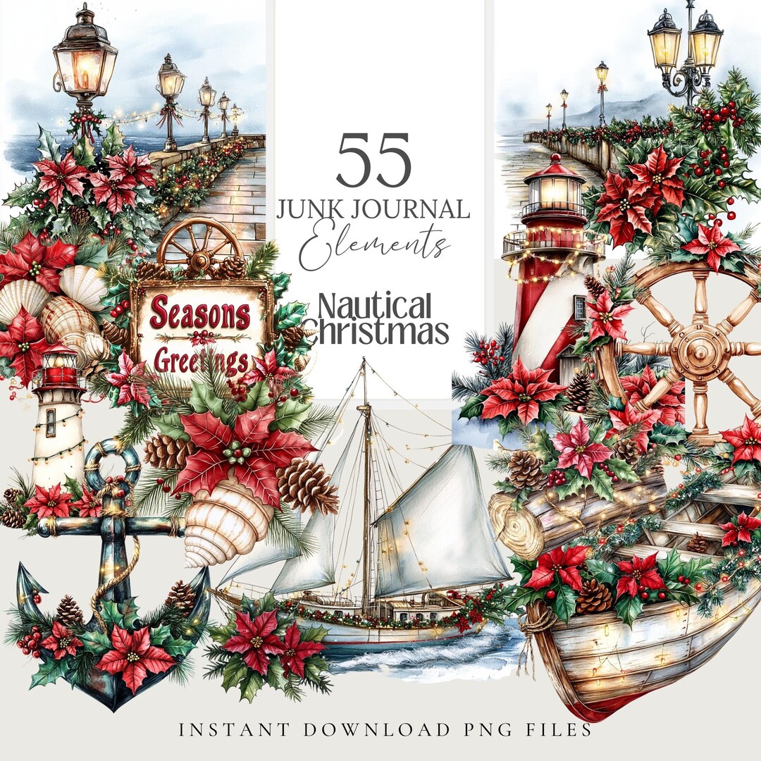 Nautical Christmas Clipart PNG Xmas Sailing Sticker Boat Xmas Clip Art ...