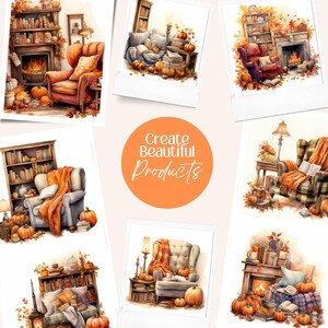 Cozy Autumn Watercolor Clipart Bundle - 50 PNG Cute Fall Images ...