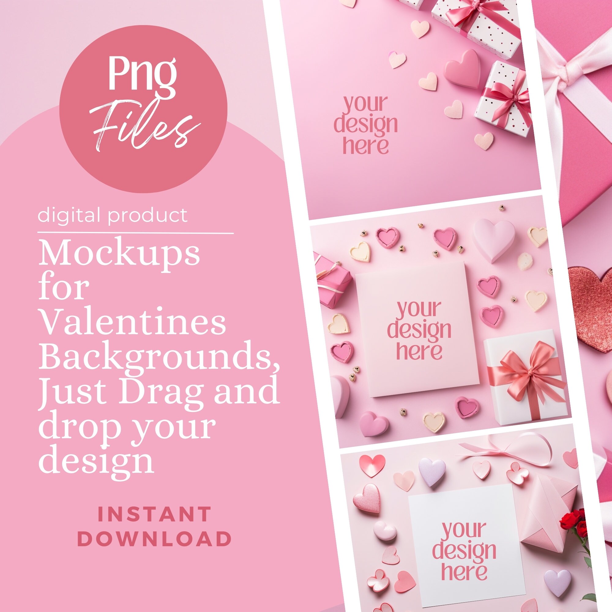 Valentines Day Flat Lay Mockup Background Bundle Png, Pink Backdrop for ...