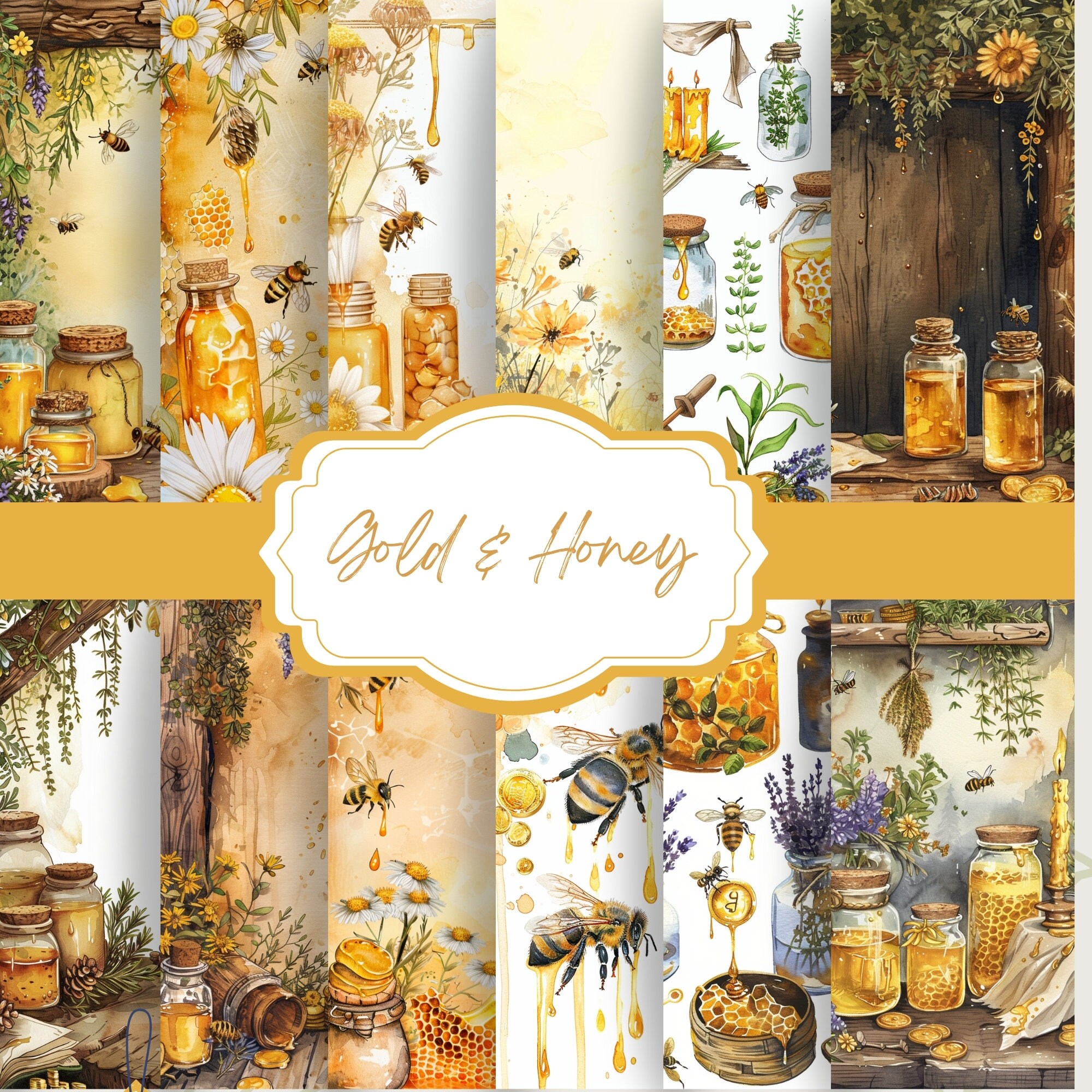 Gold Honey Bees Spring Png Illustration Clipart Digital Witch Diary ...
