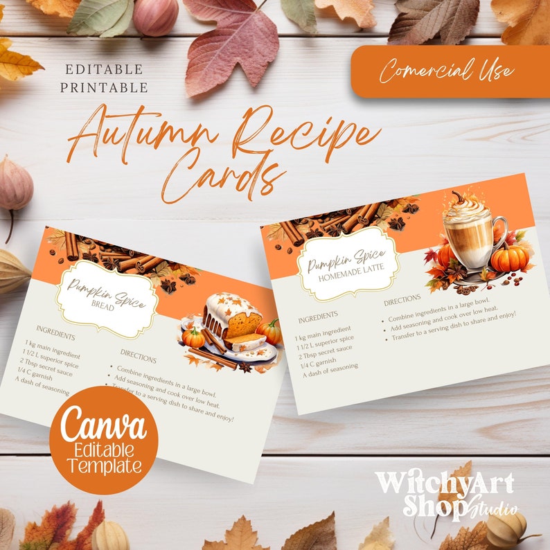 Autumn Fall Recipe Card Printable, Template, Pumpkin Thanksgiving ...