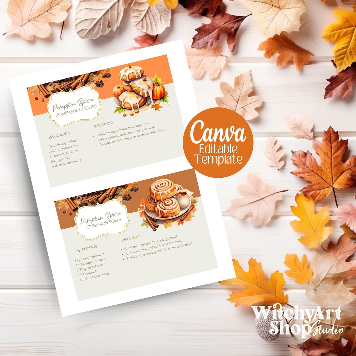 Autumn Fall Recipe Card Printable, Template, Pumpkin Thanksgiving ...
