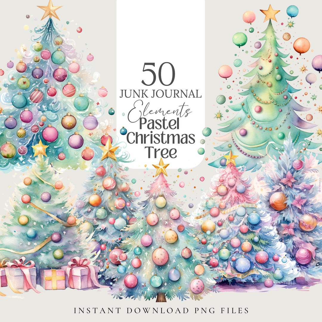 Pastel Christmas Tree Png Clipart Stickers Digital Papers for Planner ...
