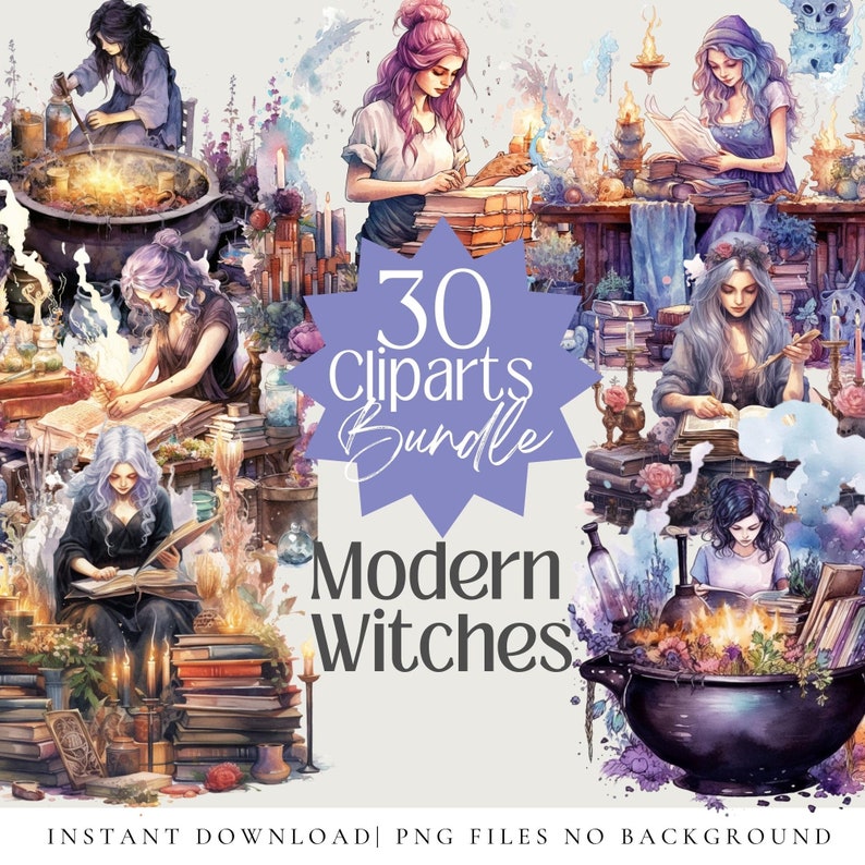 Modern Witch Clipart Witchy Planner Stickers Wallpaper for Digital ...