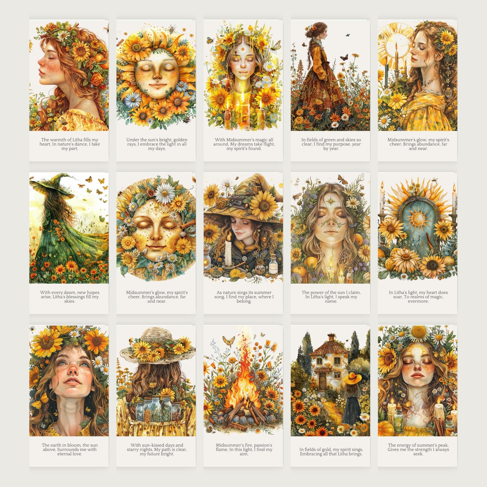 Litha Affirmation Cards: Witchy Printable Oracle Deck (PNG, Canva ...