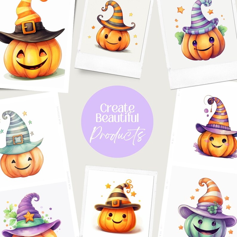 Kawaii Witchy Pumpkin Clipart: 59 Halloween PNG Images (digital ...
