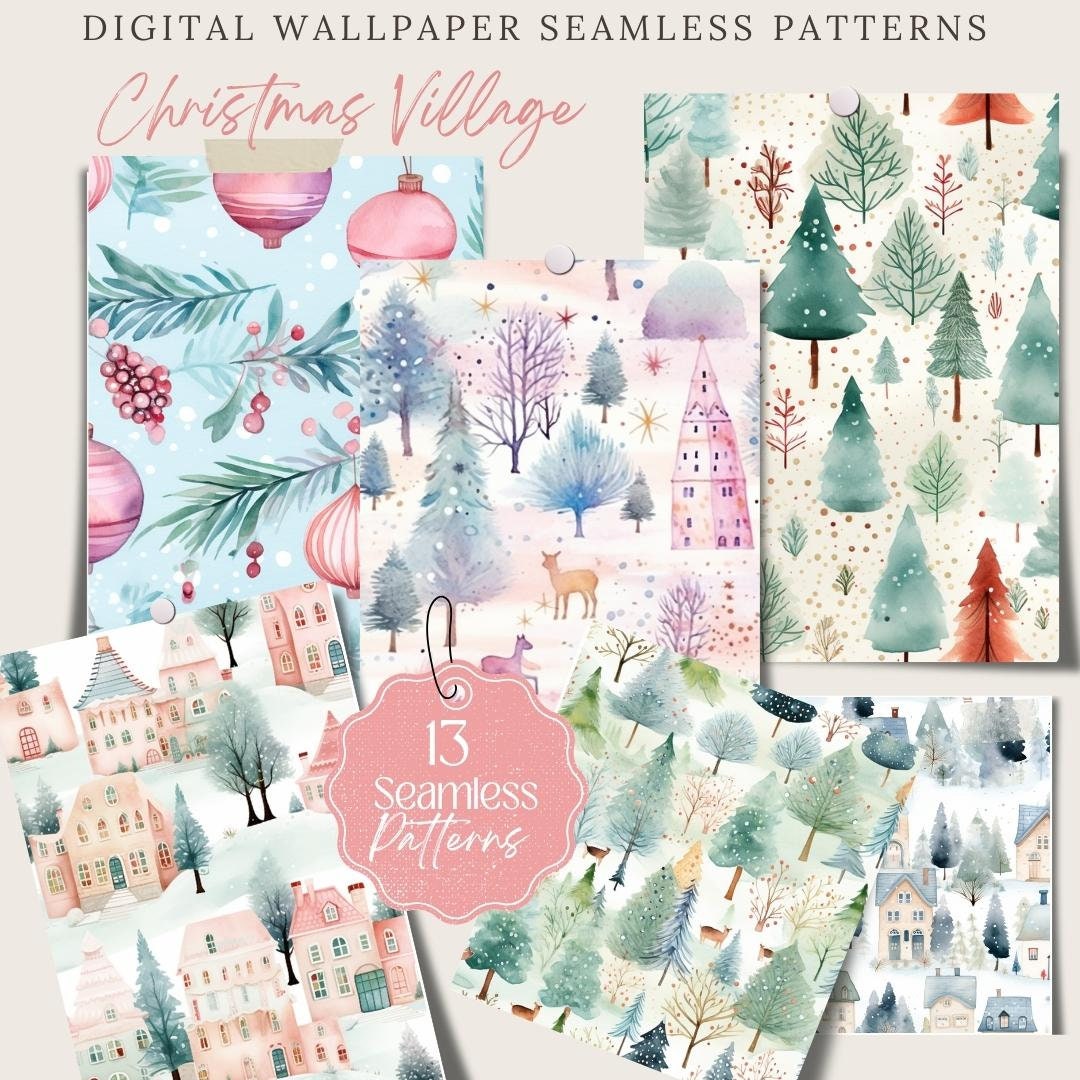 Christmas Village Seamless Patterns: Festive Winter Scenes (digital ...