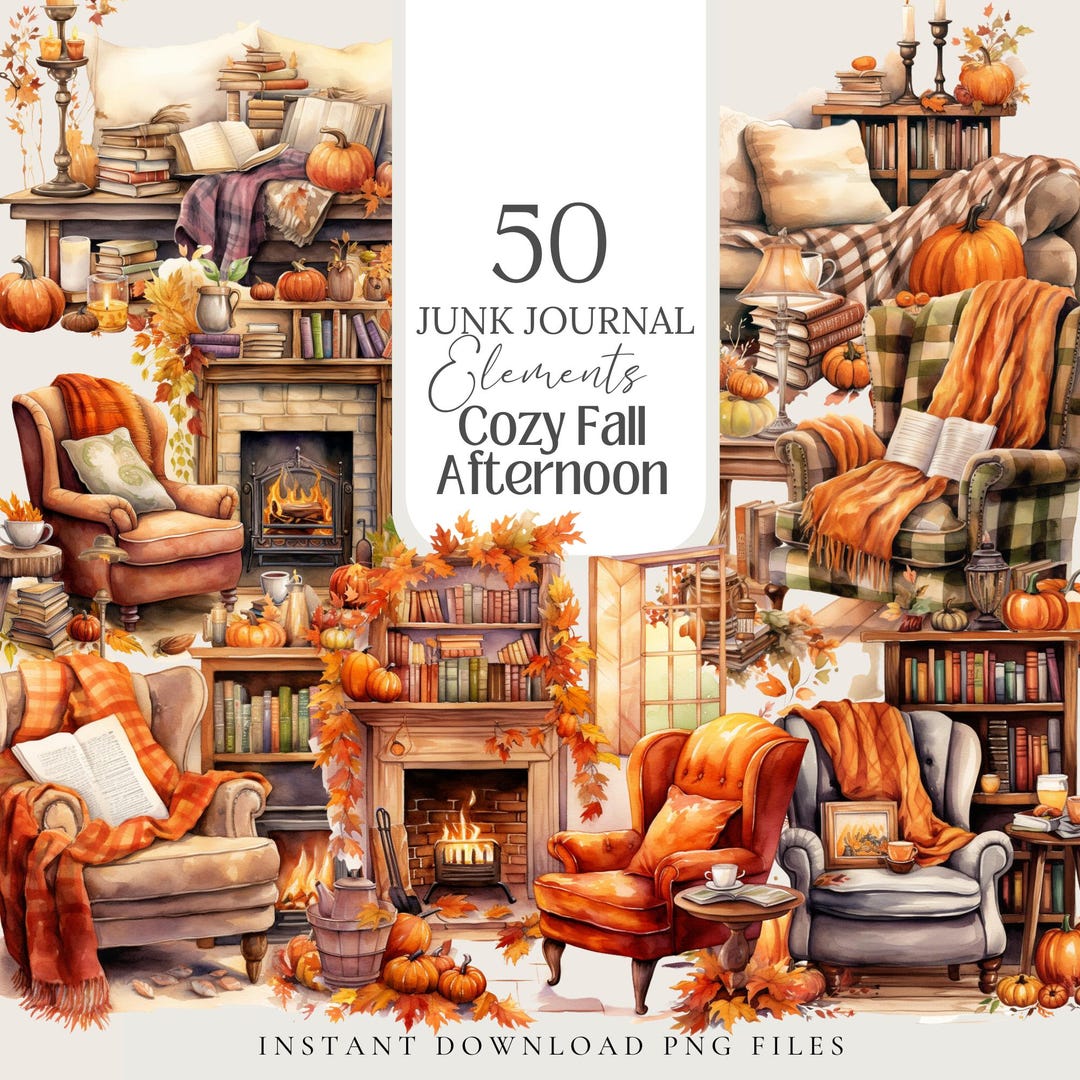 Cozy Autumn Watercolor Clipart Bundle - 50 PNG Cute Fall Images ...