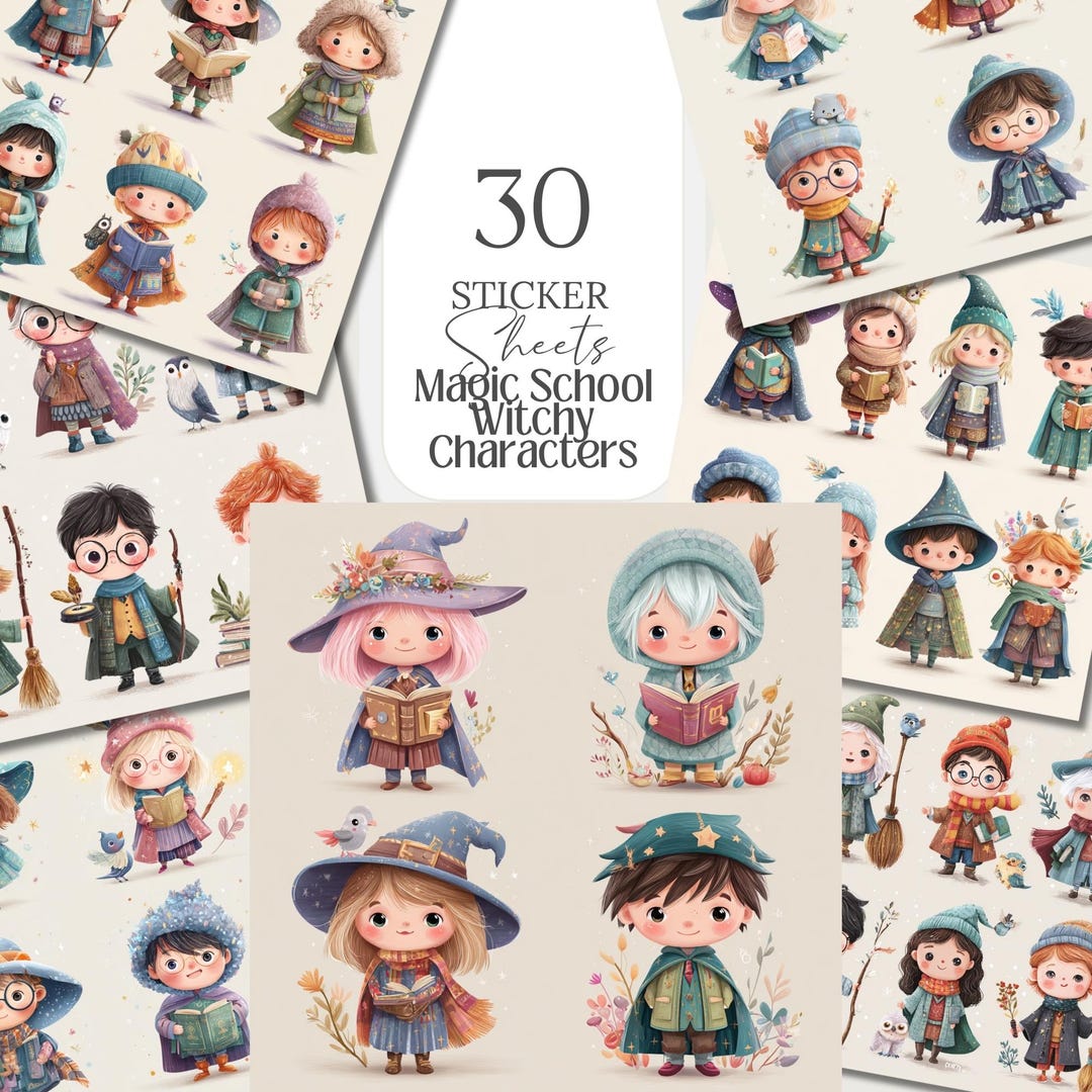 Magic School Png Cute Witchy Sticker Sheet Wizards Fussy Cut Cozy ...