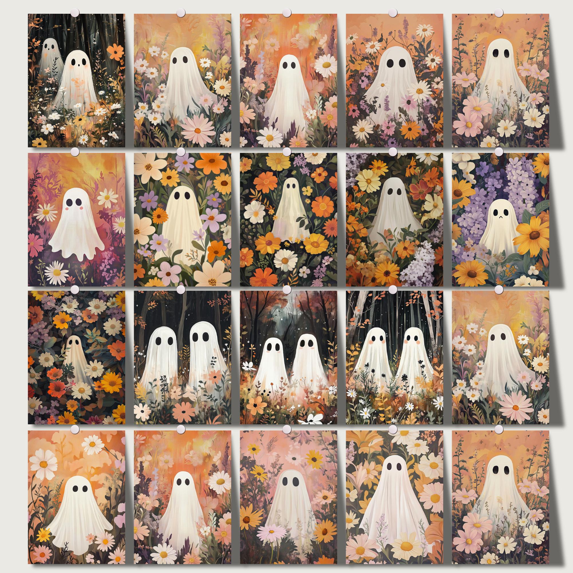 Retro Ghost Flowers Clipart, Spooky Halloween PNG (digital Download) - Etsy
