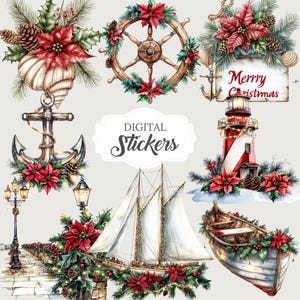 Nautical Christmas Clipart PNG Xmas Sailing Sticker Boat Xmas Clip Art ...