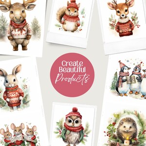 Christmas Animals Watercolor Clipart Bundle - 200 PNG Festive Animal ...