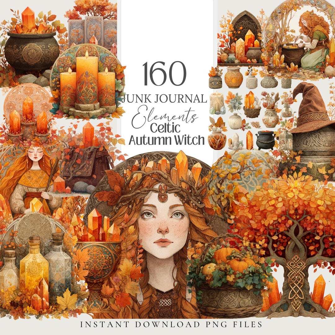 Celtic Autumn Witch PNG Clipart Fall Magic Wiccan Ephemera Witchy Junk ...