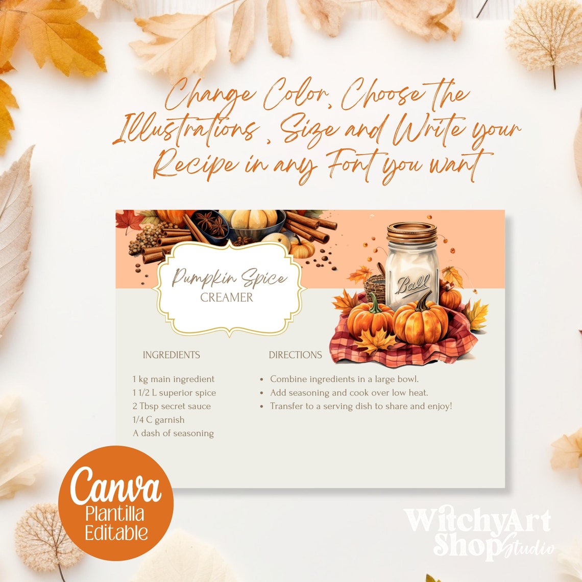 Autumn Fall Recipe Card Printable, Template, Pumpkin Thanksgiving ...