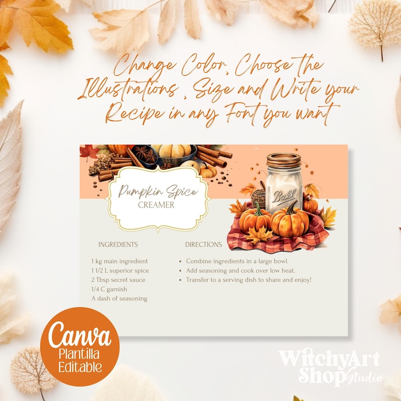 Autumn Fall Recipe Card Printable, Template, Pumpkin Thanksgiving ...