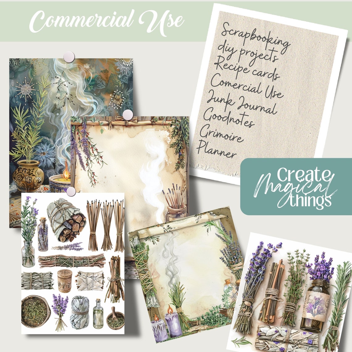 Herbal Incense Witch Witchcraft Watercolor Wiccan Junk Journal Clipart ...